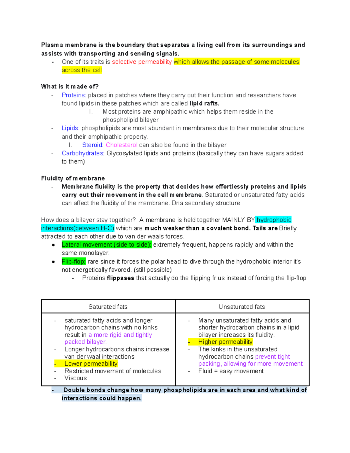 Biol 100 chapter 7 - notes - Plasma membrane is the boundary that ...