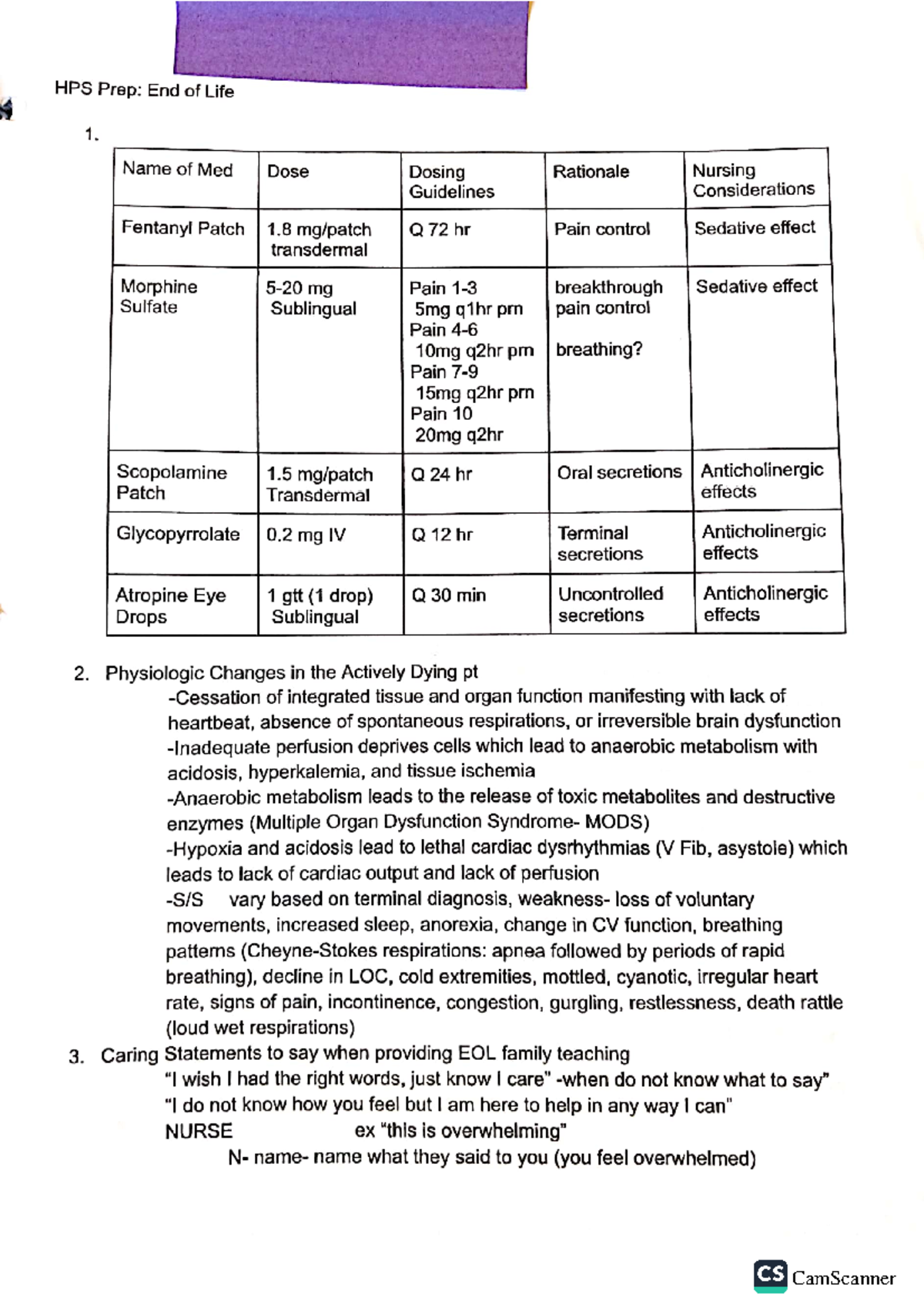 Nur 102 lab hps end of life - NUR 102 - CamScanner CamScanner - Studocu