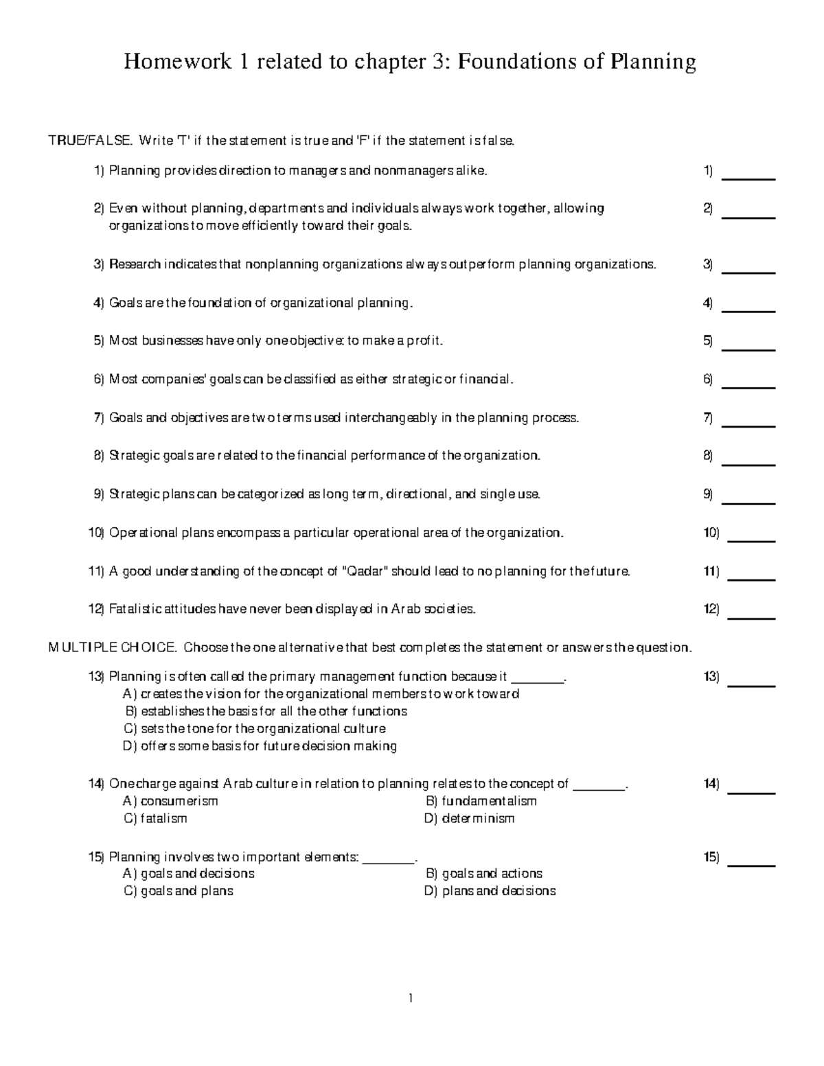 Homework - Multiple Choice Questions - Foundations of Management ...