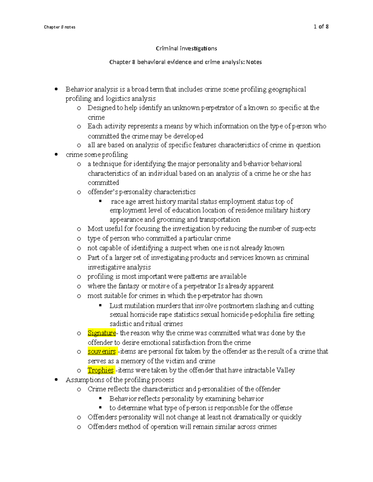 Chapter 8 behavioral evidence and crime analysis - Criminal ...