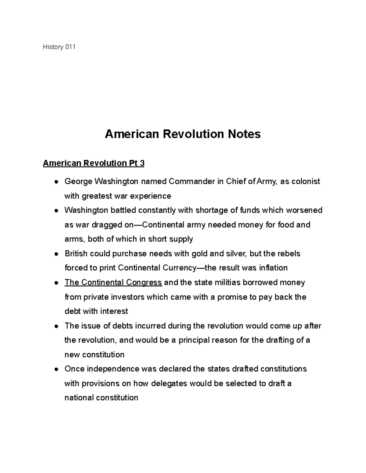 American Revolution Notes Pt 3 - History 011 American Revolution Notes ...