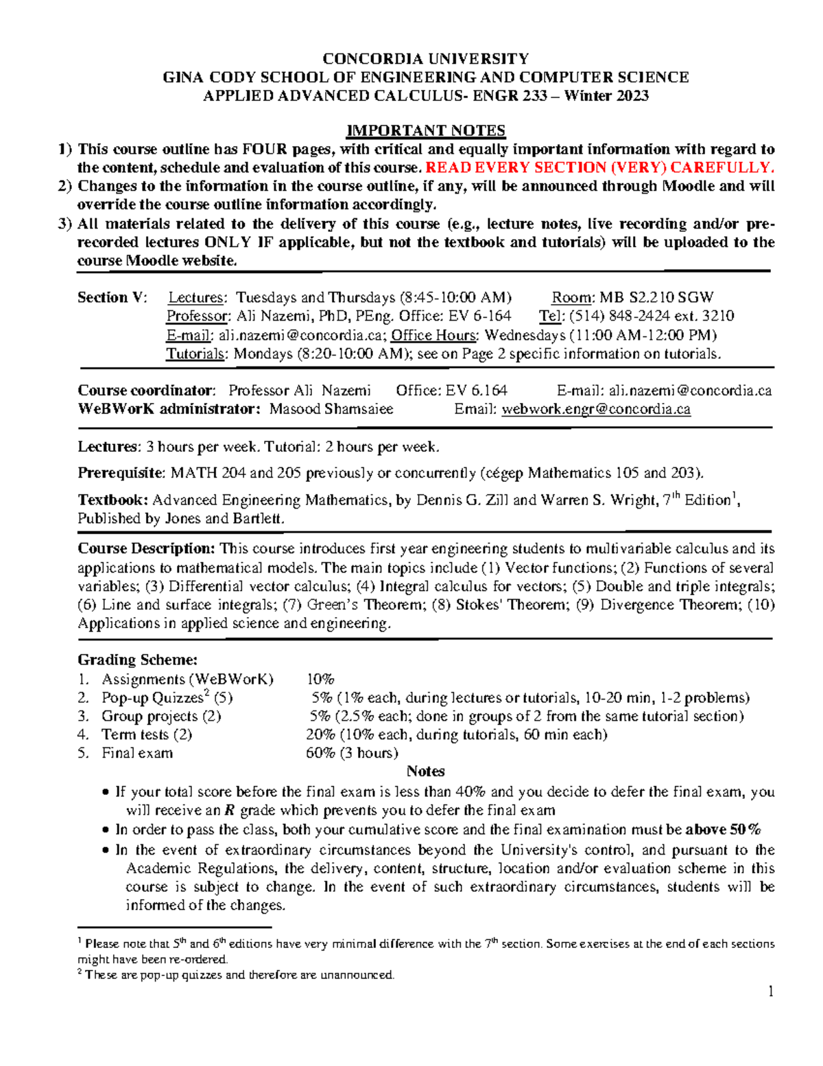 ENGR 233 outline Winter 2023 Final 2023-02-22 - CONCORDIA UNIVERSITY GINA CODY SCHOOL OF ...