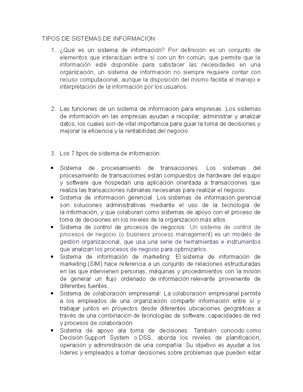 Tipos DE Sistemas DE Informacion - TIPOS DE SISTEMAS DE INFORMACION ¿Qué es un sistema de - Studocu