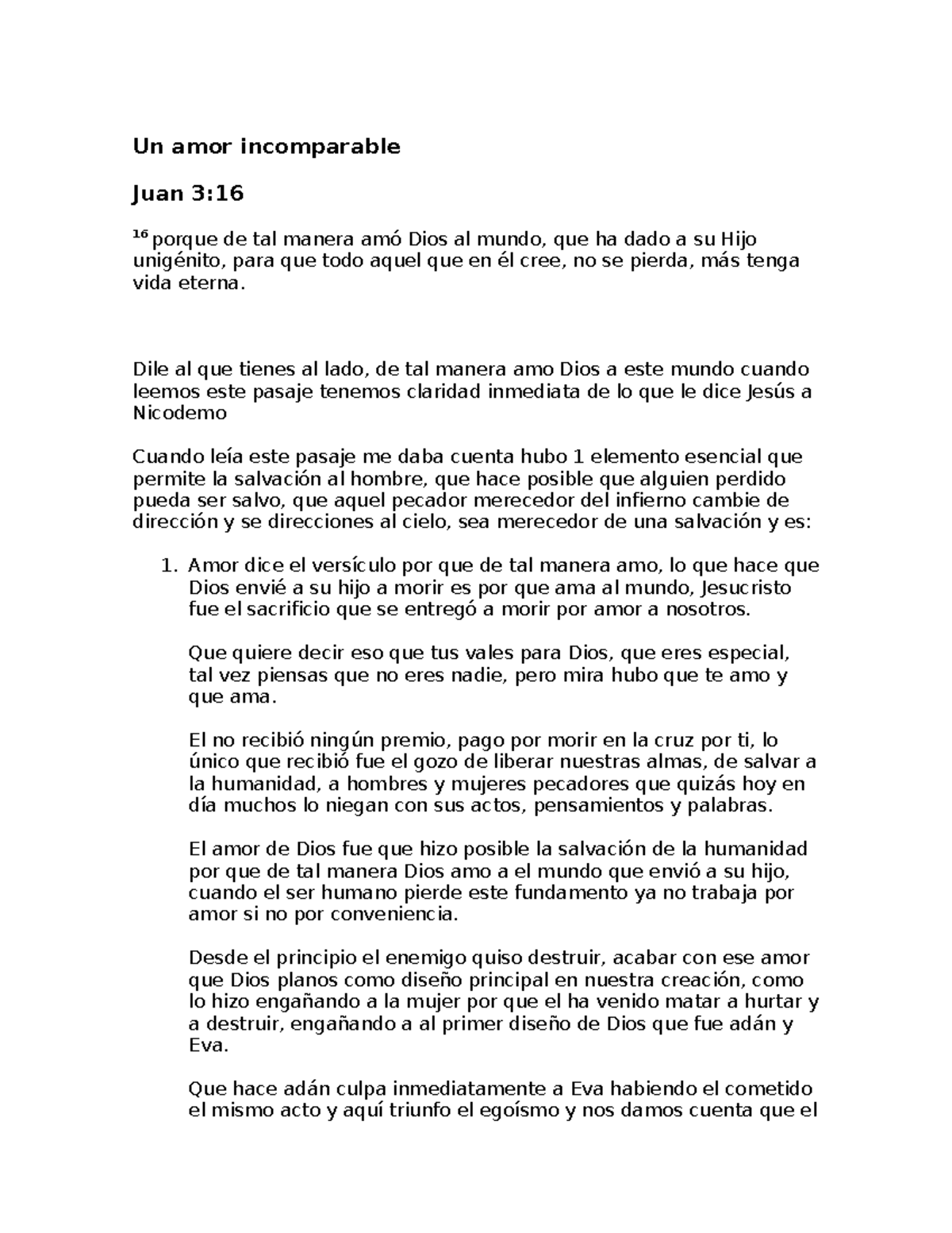 Un amor incomparable - predica - Un amor incomparable Juan 3: 16 porque ...