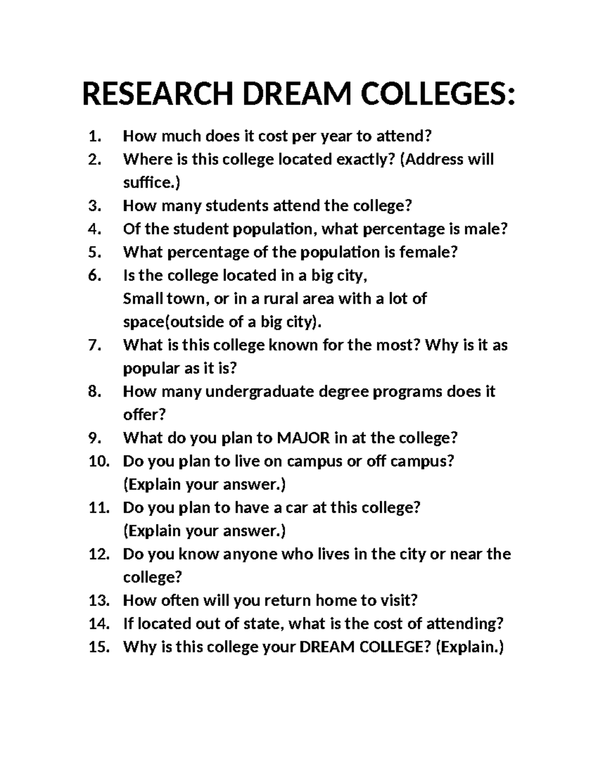 Research Dream Colleges - RESEARCH DREAM COLLEGES: 1. How much does it ...