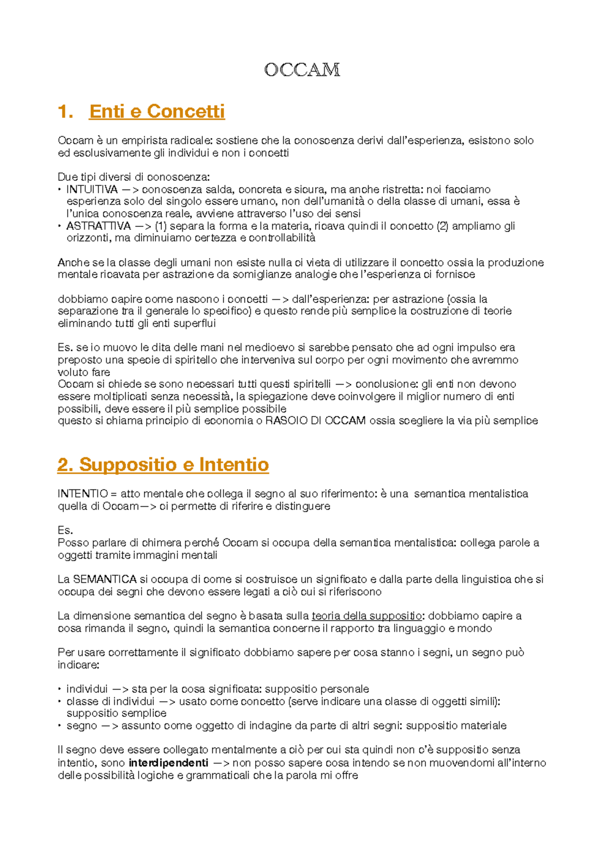 Occam - Riassunto pensiero OCKHAM - OCCAM 1. Enti e Concetti Occam è un empirista radicale ...