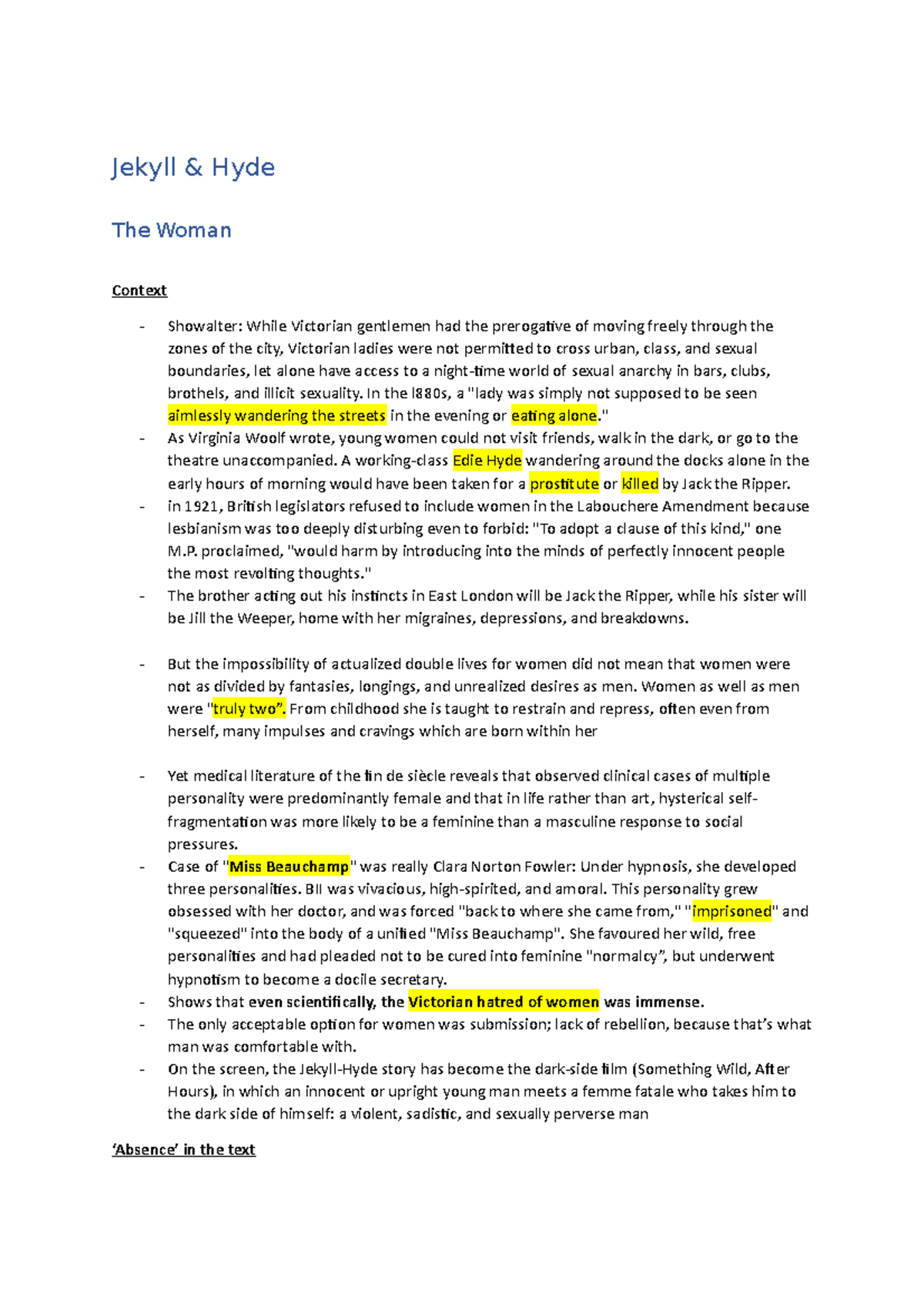 Jekyll-and-Hyde - english notes - Jekyll & Hyde The Woman Context ...