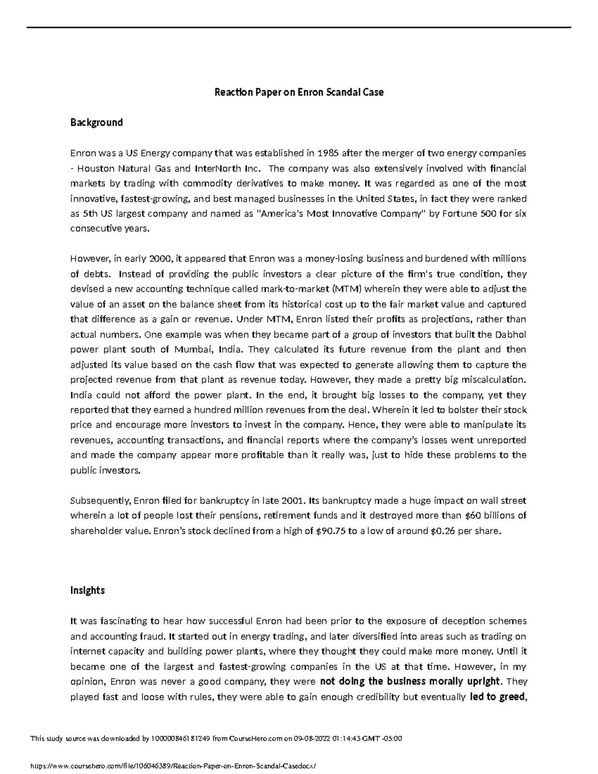 Reaction Paper on Enron Scandal Case - Reaction Paper on Enron Scandal ...