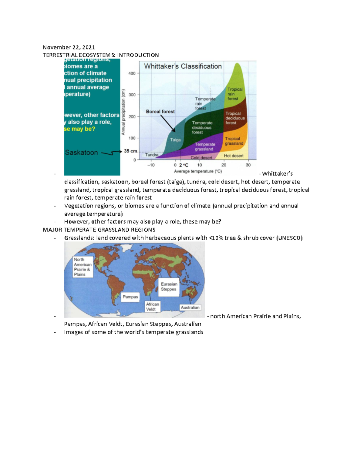 November 22 - terrestrial ecosystems, major temperate grassland regions ...