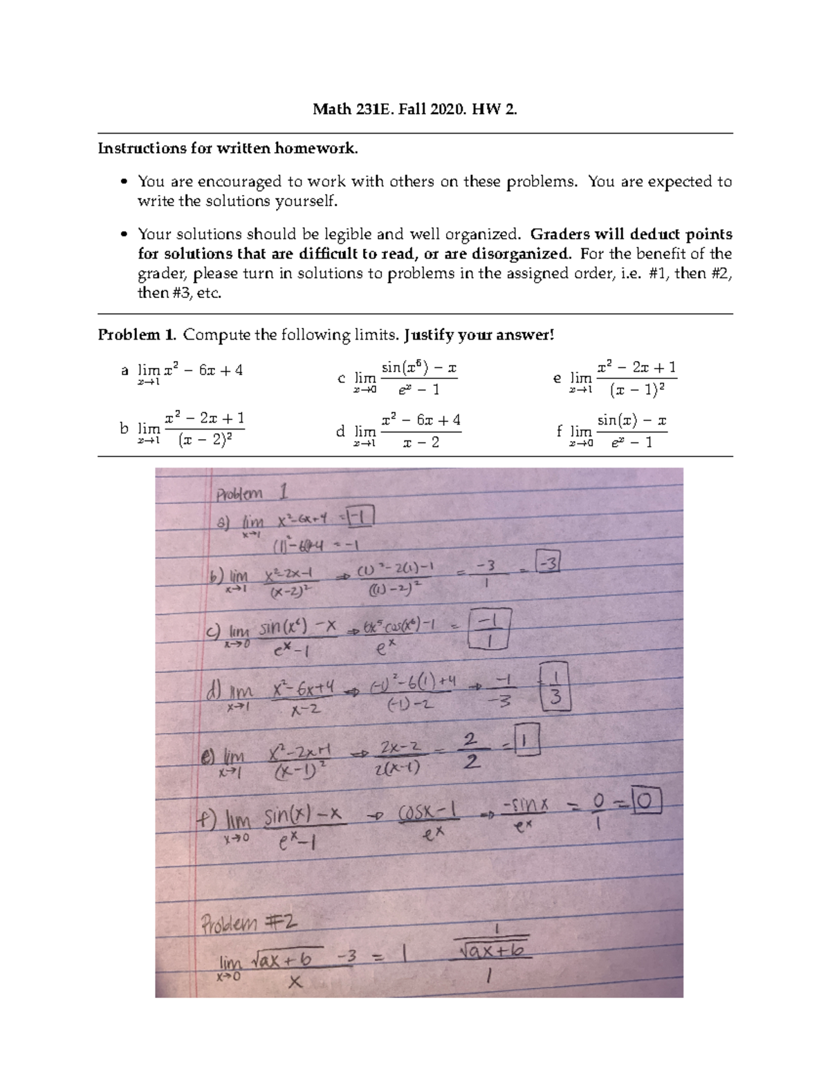 Gradescope #2 - hw2 - Math 231E. Fall 2020. HW 2. Instructions for written homework. You are ...