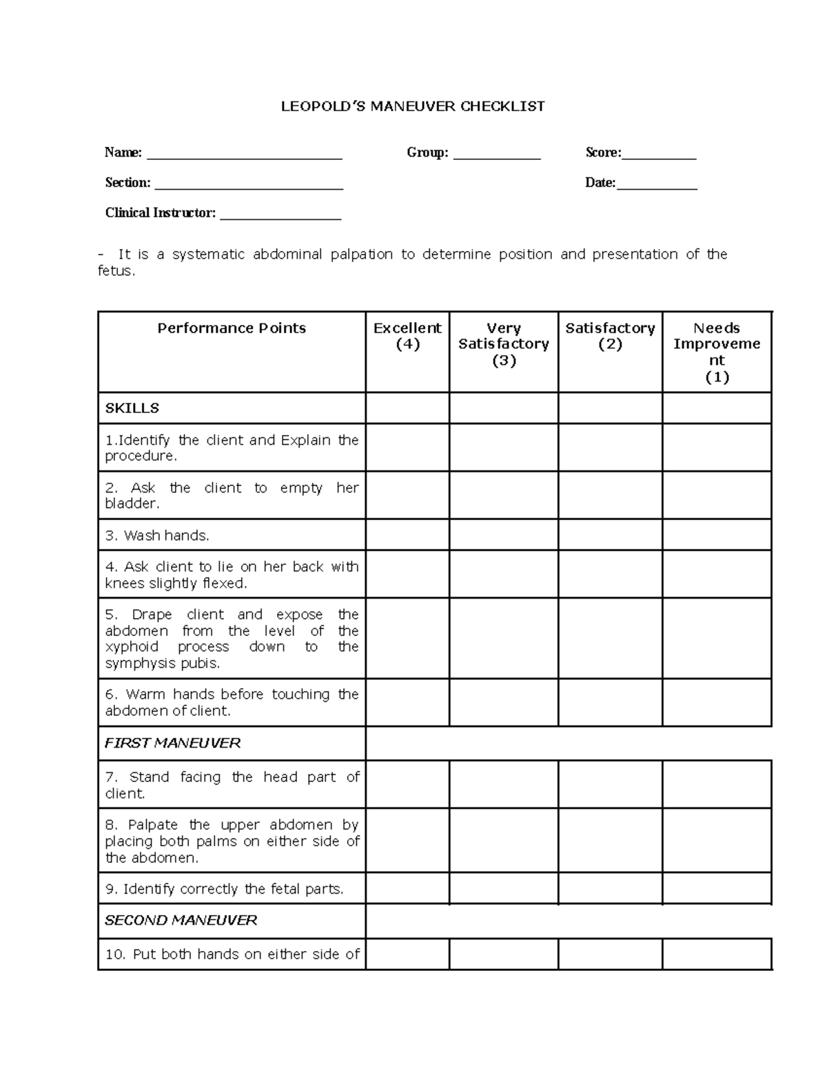 Leopold+checklist - plsss help mee... huhuhu - LEOPOLD’S MANEUVER ...