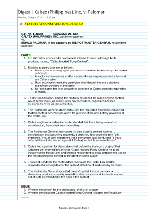 W2 Statcon Case-Digests Aug-29 - G. No. L- 26100 February 28, 1969 CITY ...
