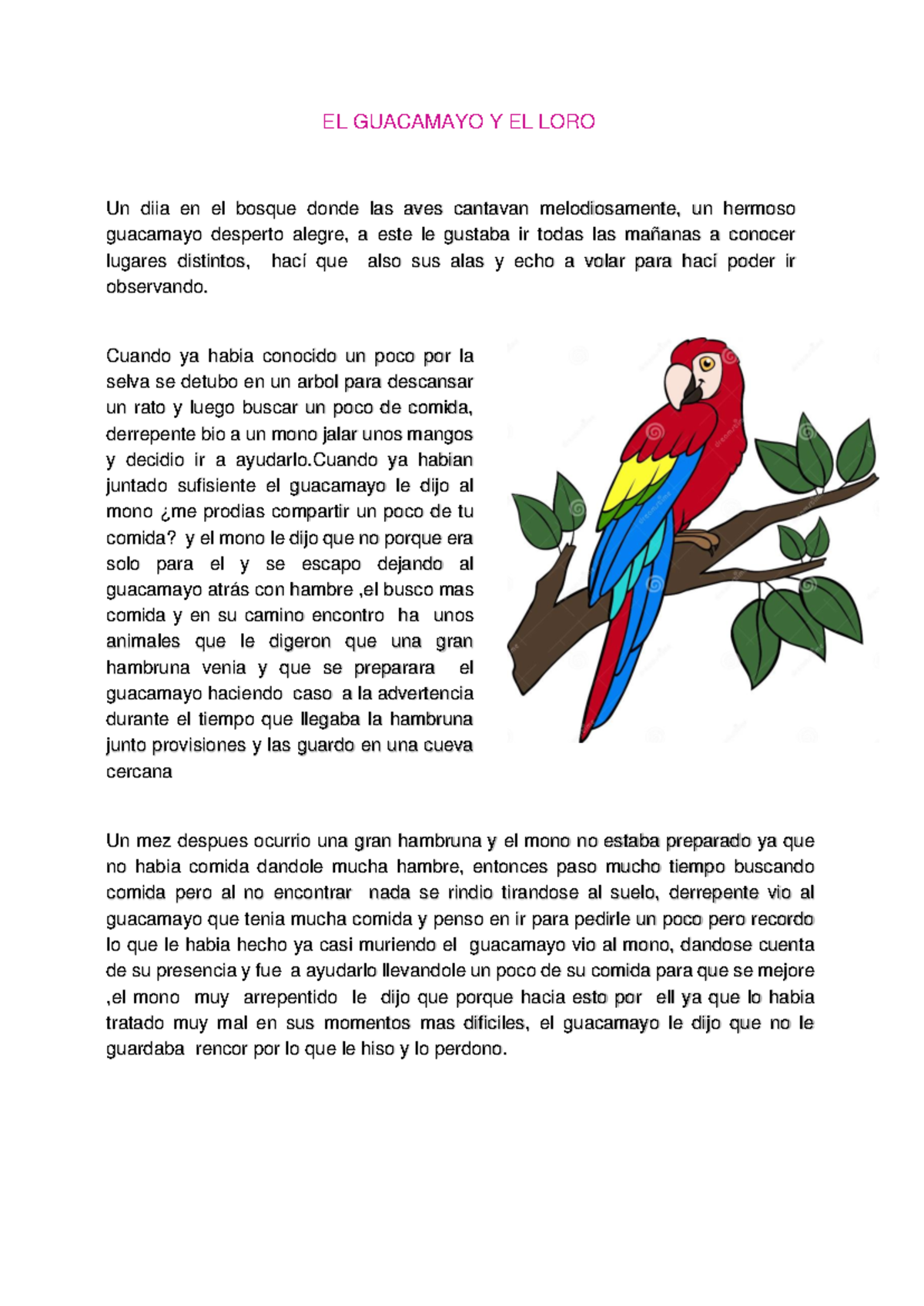 EL Guacamayo Y EL mono - es una historia muy interesante ya que enseña ...