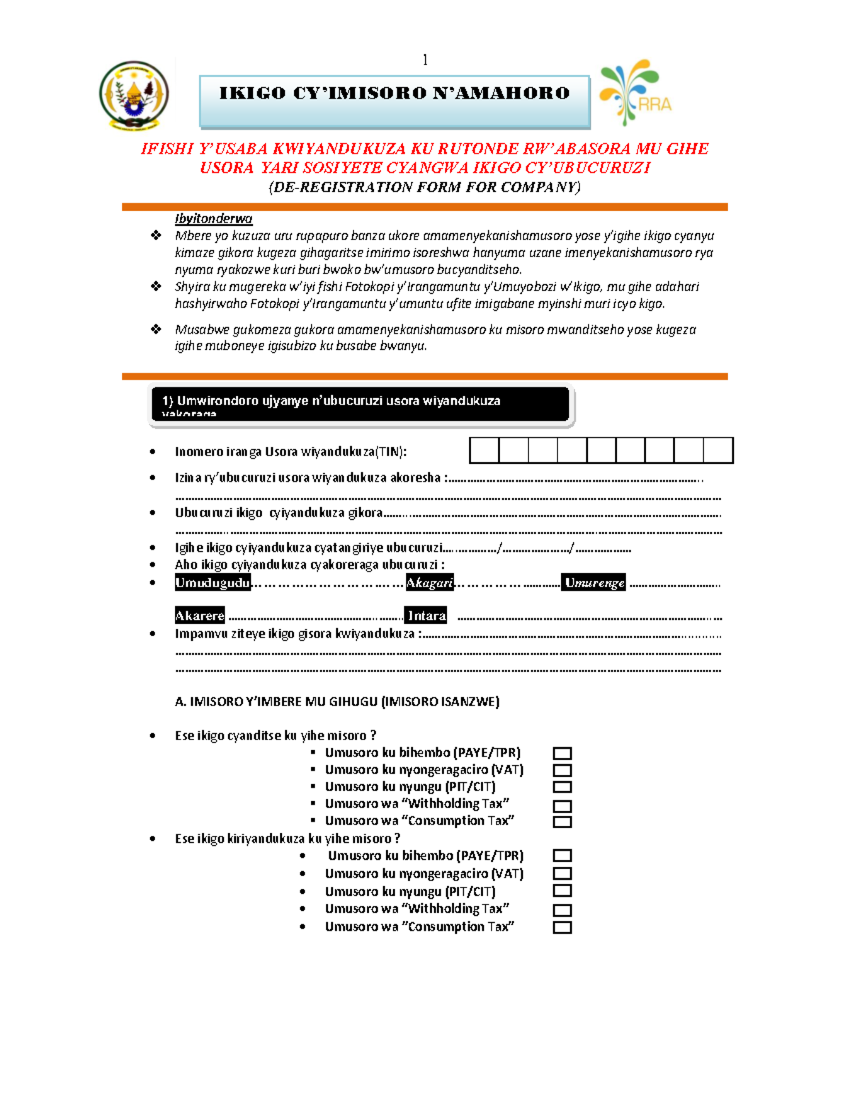 Company Consolidated Kinya De-registration Form - 1 IFISHI Y’USABA ...
