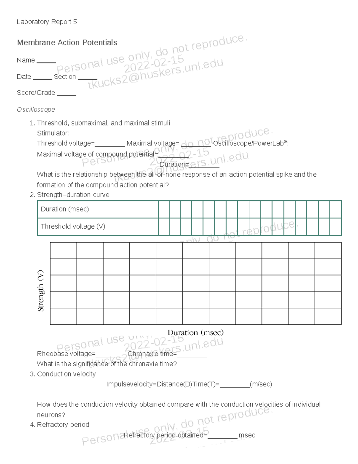 Lab report 5 - from covid - Laboratory Report 5 Membrane Action ...