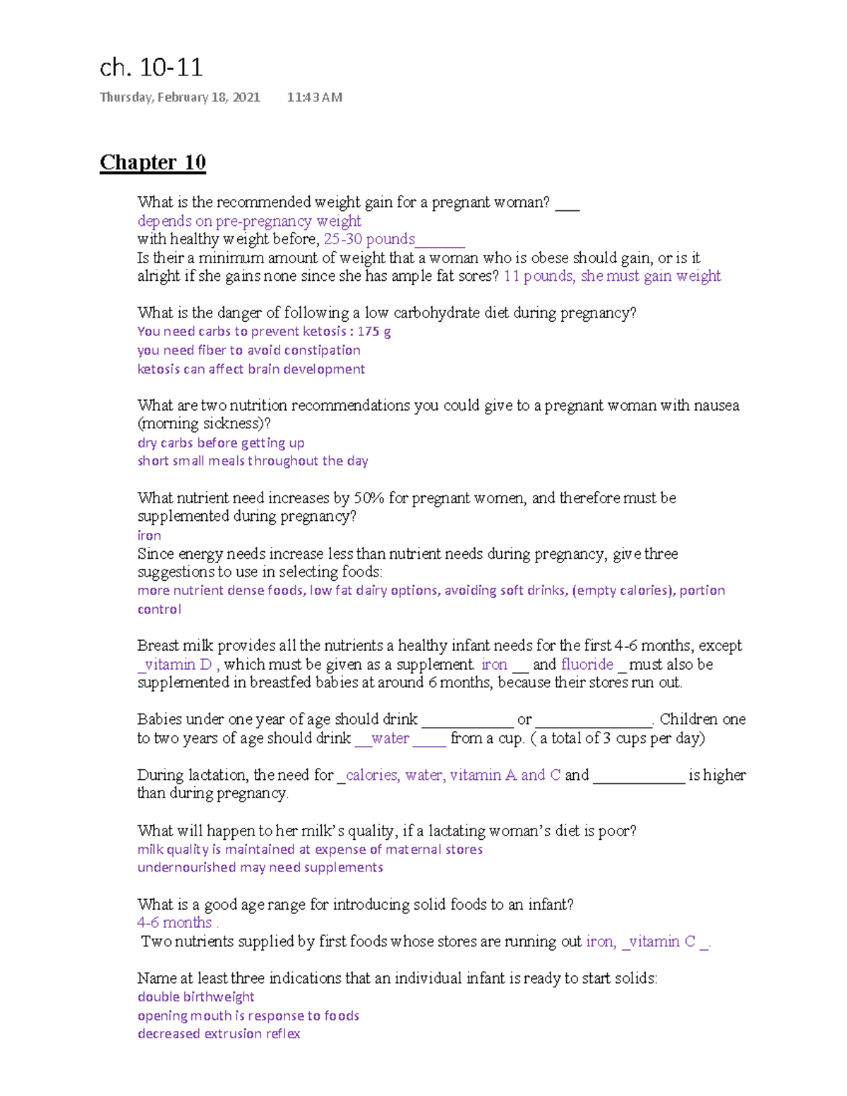 Nutrition ch 10 study guide - Chapter 10 What is the recommended weight gain for a pregnant ...