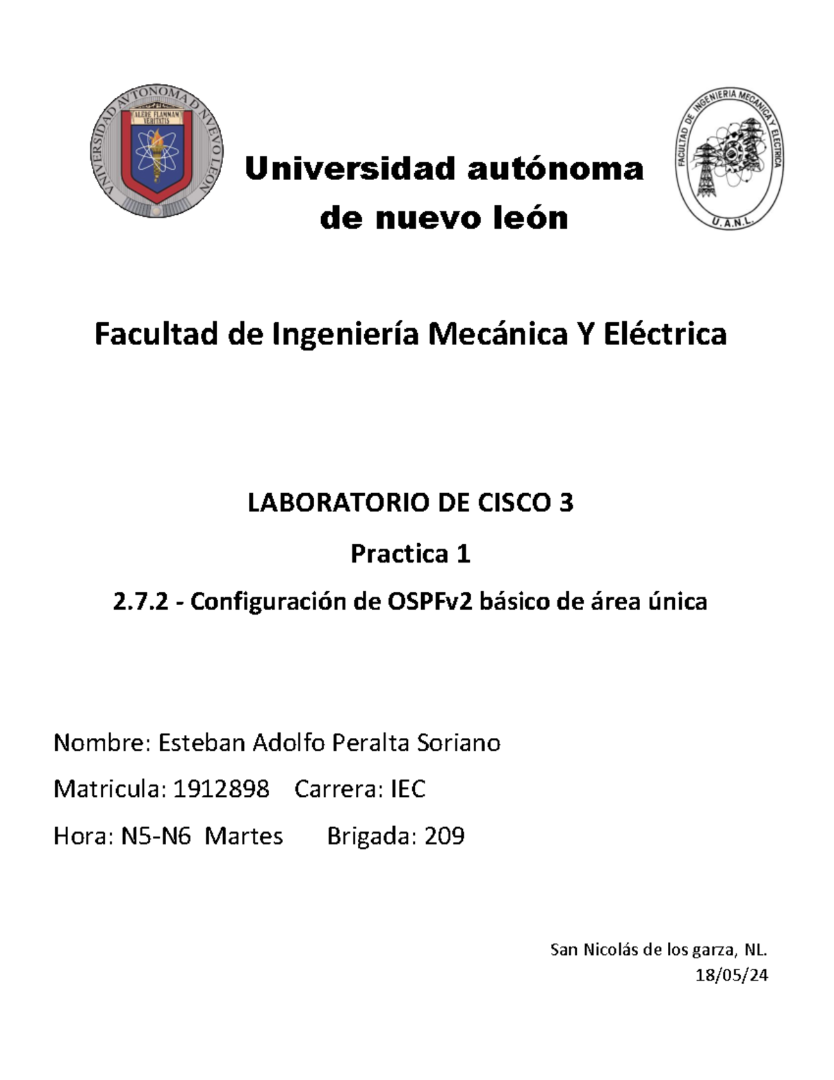 P1 Cisco- 2 - practica - Universidad autónoma de nuevo león Facultad de ...