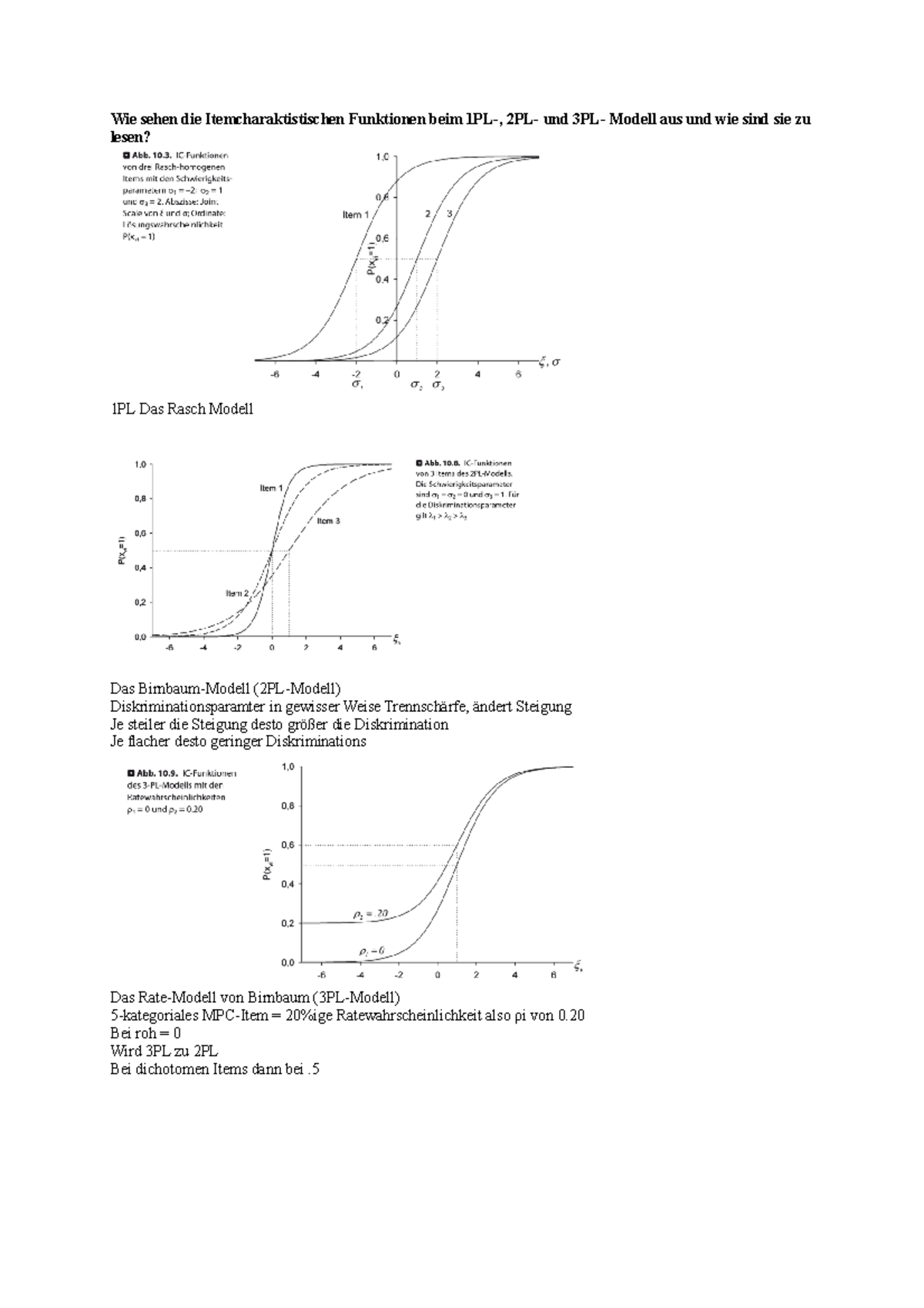 13. IRT - Zusammenfassung VL 13 - Wie sehen die Itemcharaktistischen ...