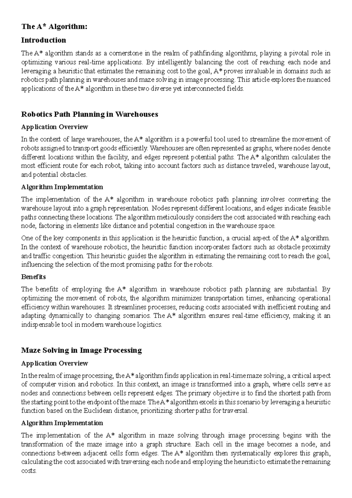 AI Assignment - The A* Algorithm: Introduction The A* algorithm stands ...