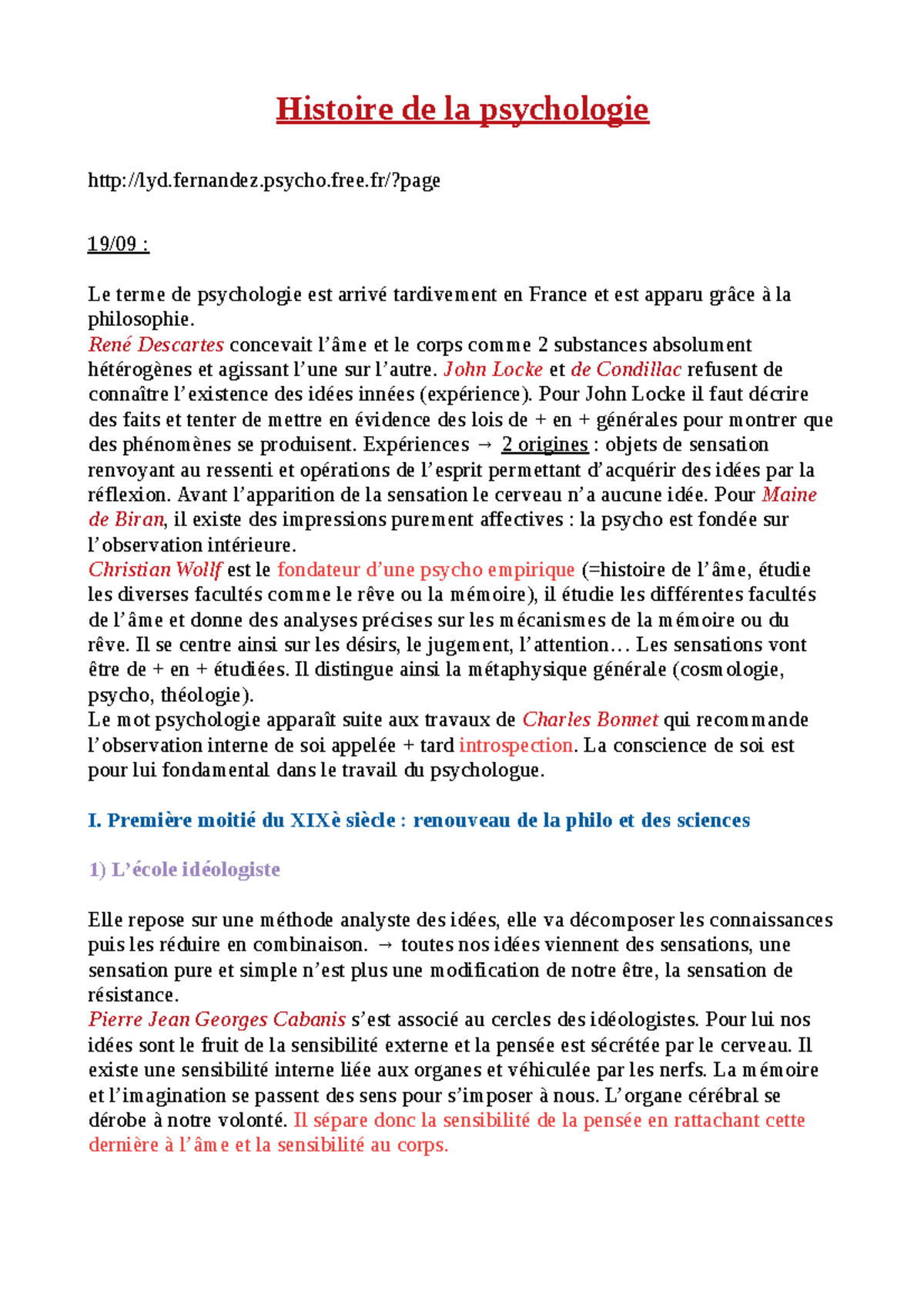 CM Histoire de la psychologie - Histoire de la psychologie lyd ...