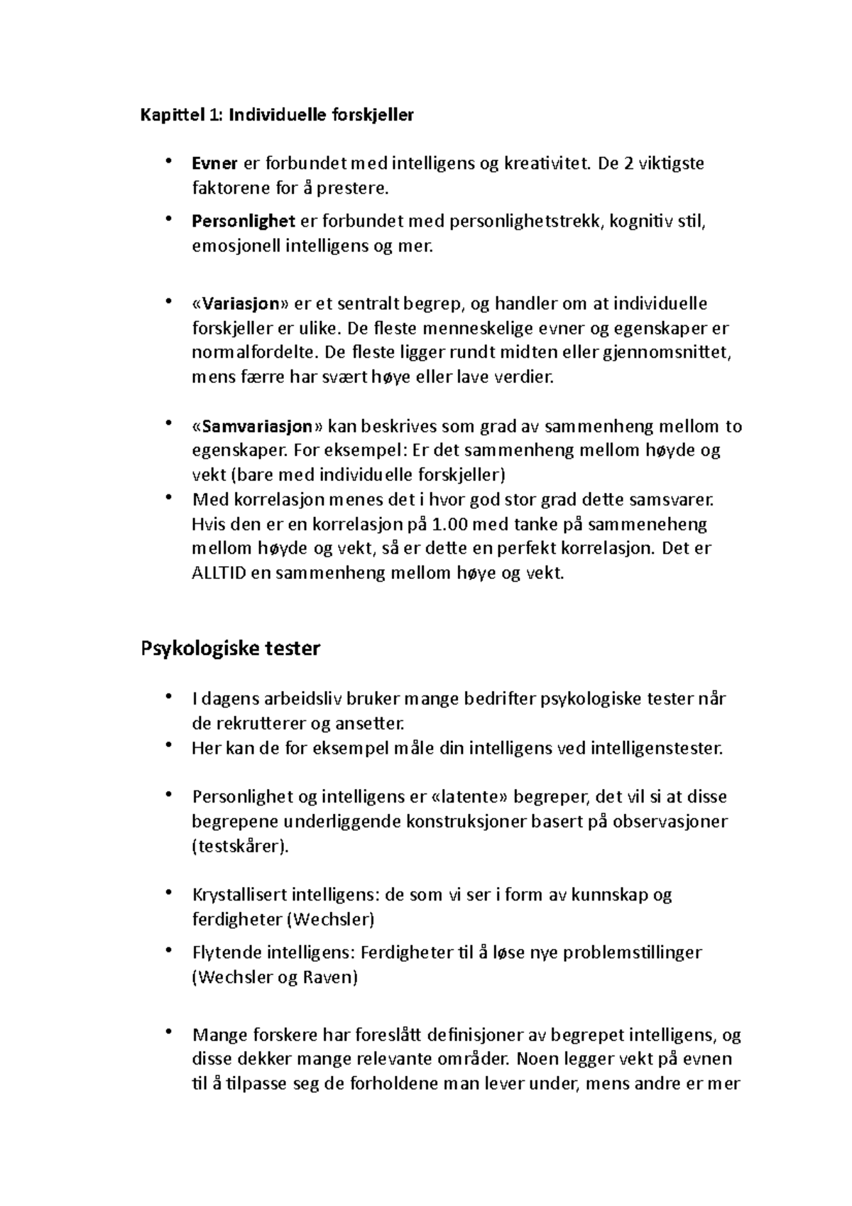 Kapittel 1: Individuelle forskjeller. Psykologi, organisasjon og ledelse. Notater av det ...