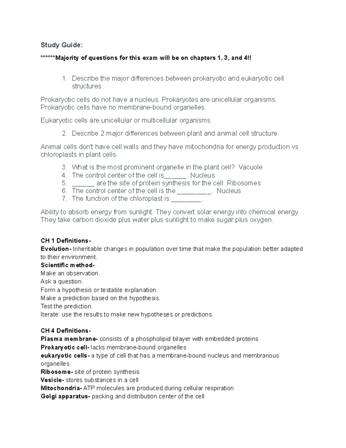 Bio study guide - Study Guide: ******Majority of questions for this ...