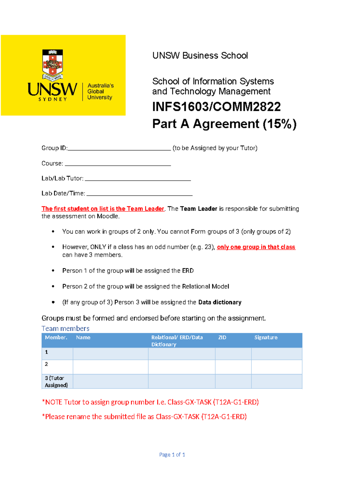 INFS1603 COMM2822 T2 2023 Part A Contract - UNSW Business School School of Information Systems ...