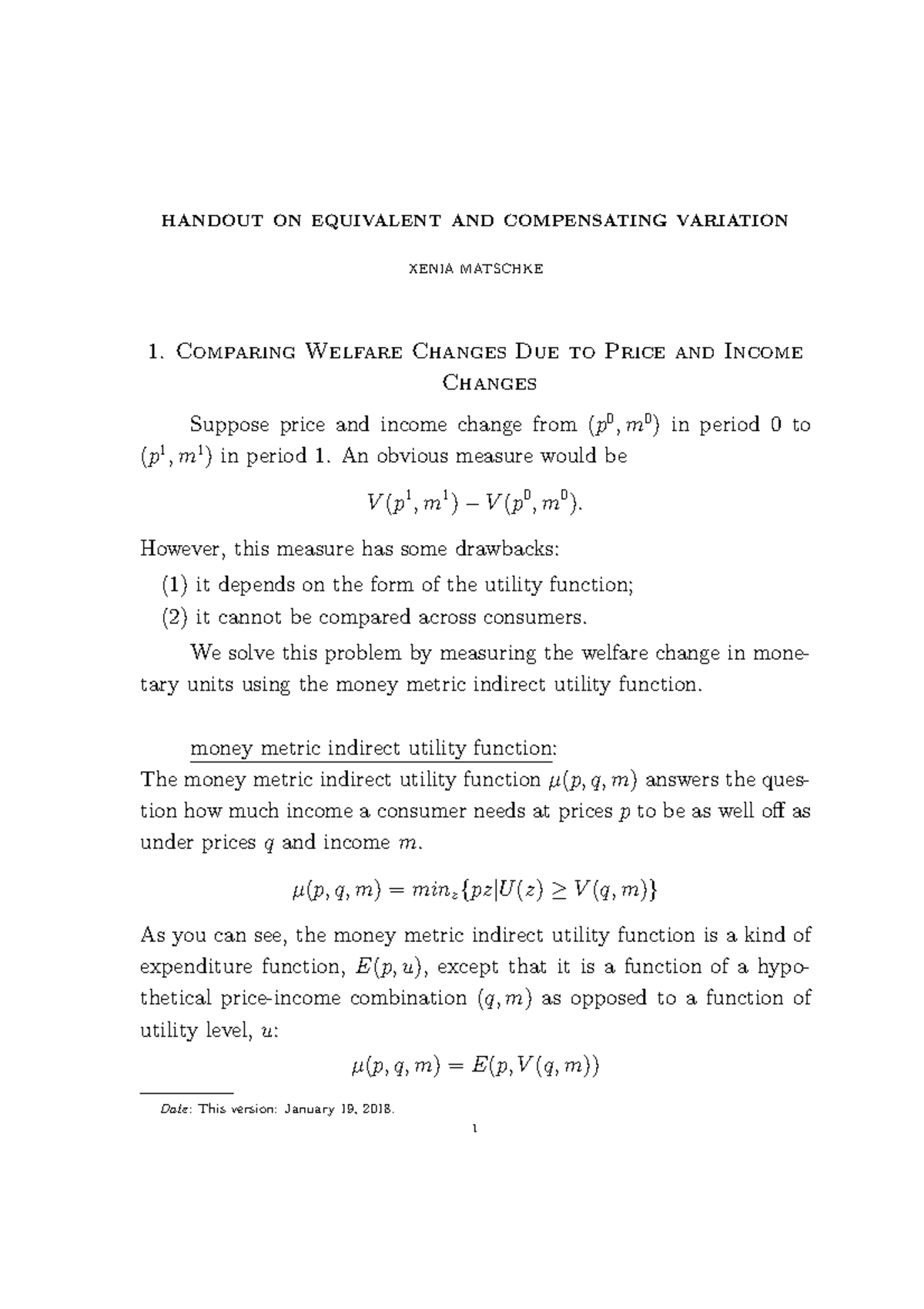 EV-CV - summary - HANDOUT ON EQUIVALENT AND COMPENSATING VARIATION ...