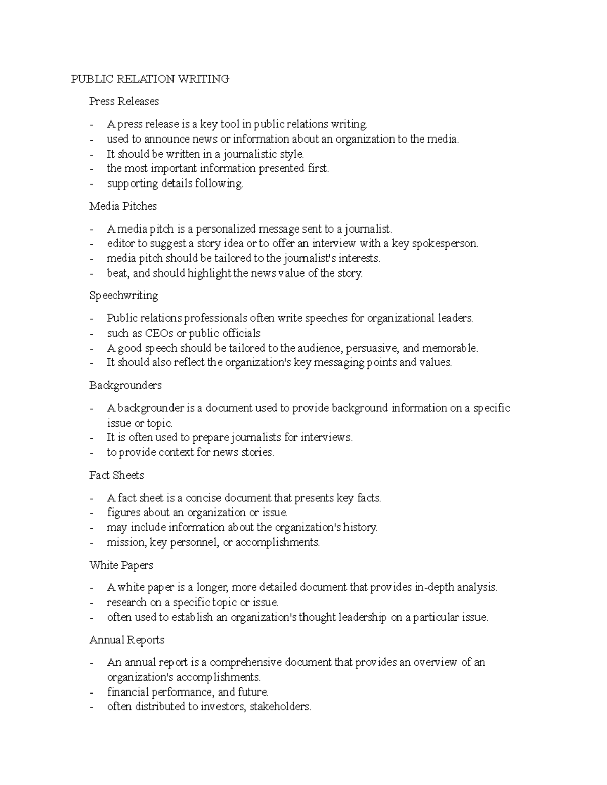 Public Relation Writing Notes 2 - PUBLIC RELATION WRITING Press ...