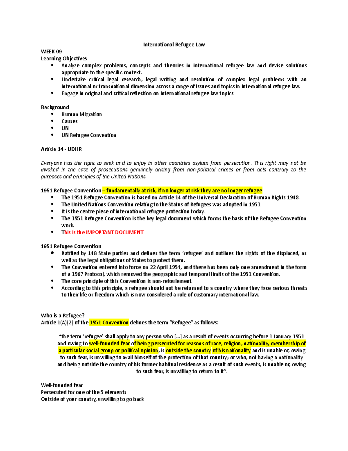 International Refugee Law - Undertake critical legal research, legal ...