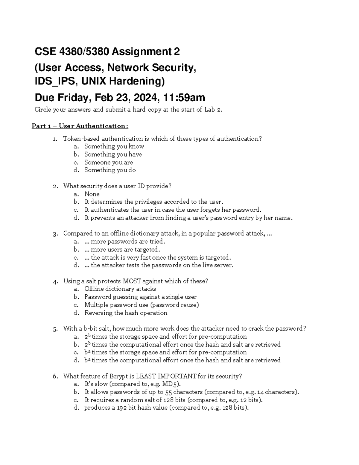 Pre Lab 2 User Access Network Security Ids Ips Unix Hardening