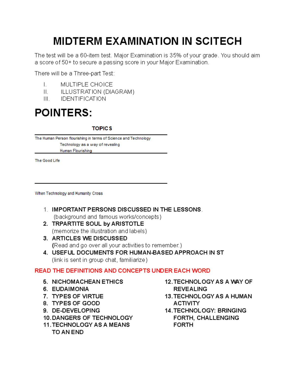 Pointers-IN- Midterms - MIDTERM EXAMINATION IN SCITECH The test will be ...