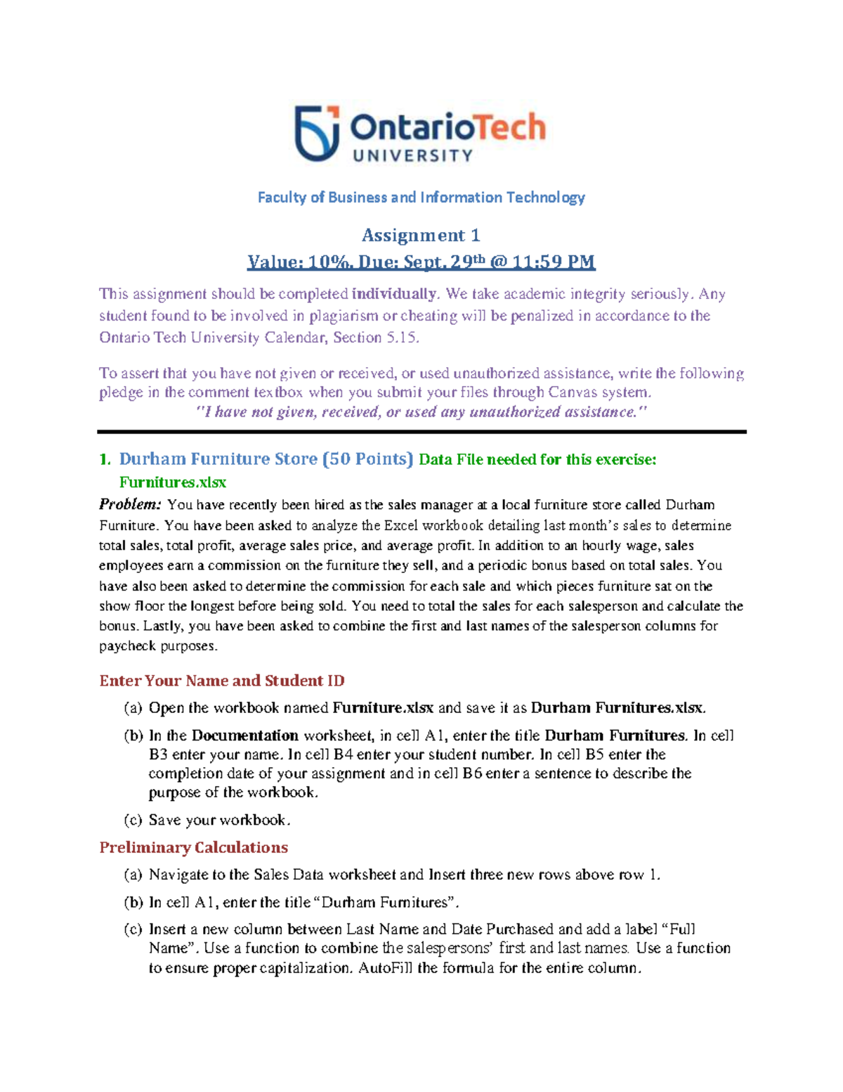 Assignment 1-1 - Faculty of Business and Information Technology ...