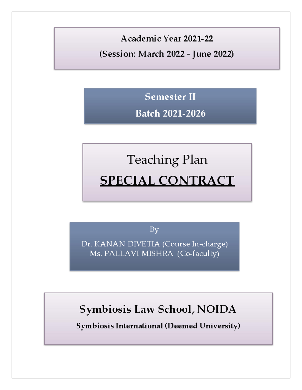 TP- Special Contract- March 2022- June 2022 - Semester II Batch 2021 ...