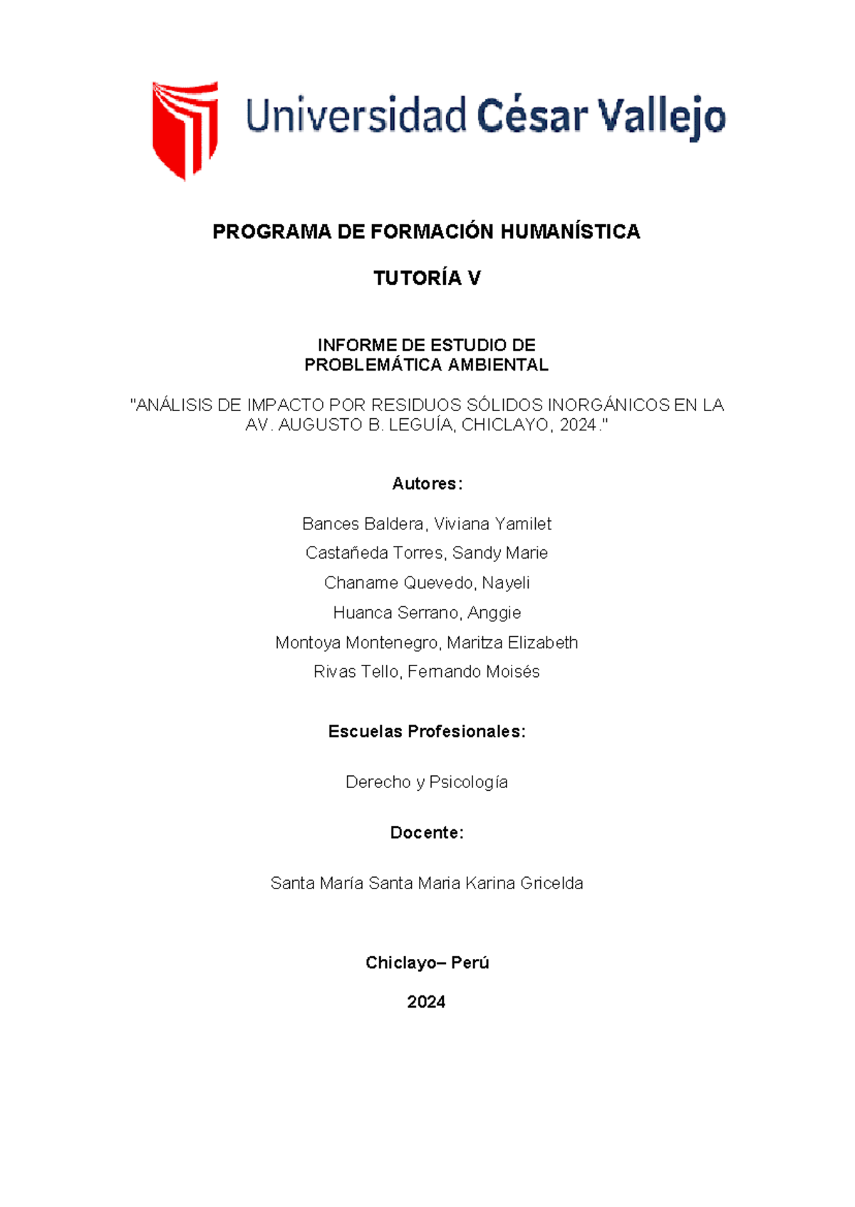 Informe DE Tutoria 2024 (1)-1 - PROGRAMA DE FORMACIÓN HUMANÍSTICA TUTORÍA V INFORME DE ESTUDIO ...