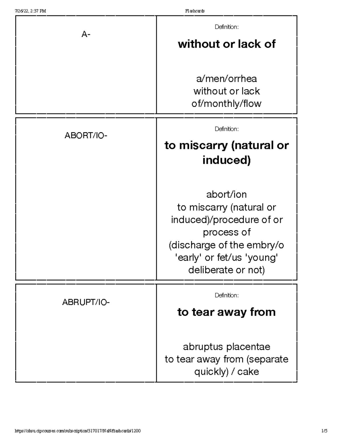 Flashcards Pt. 12 - A- Definition: without or lack of a/men/orrhea ...