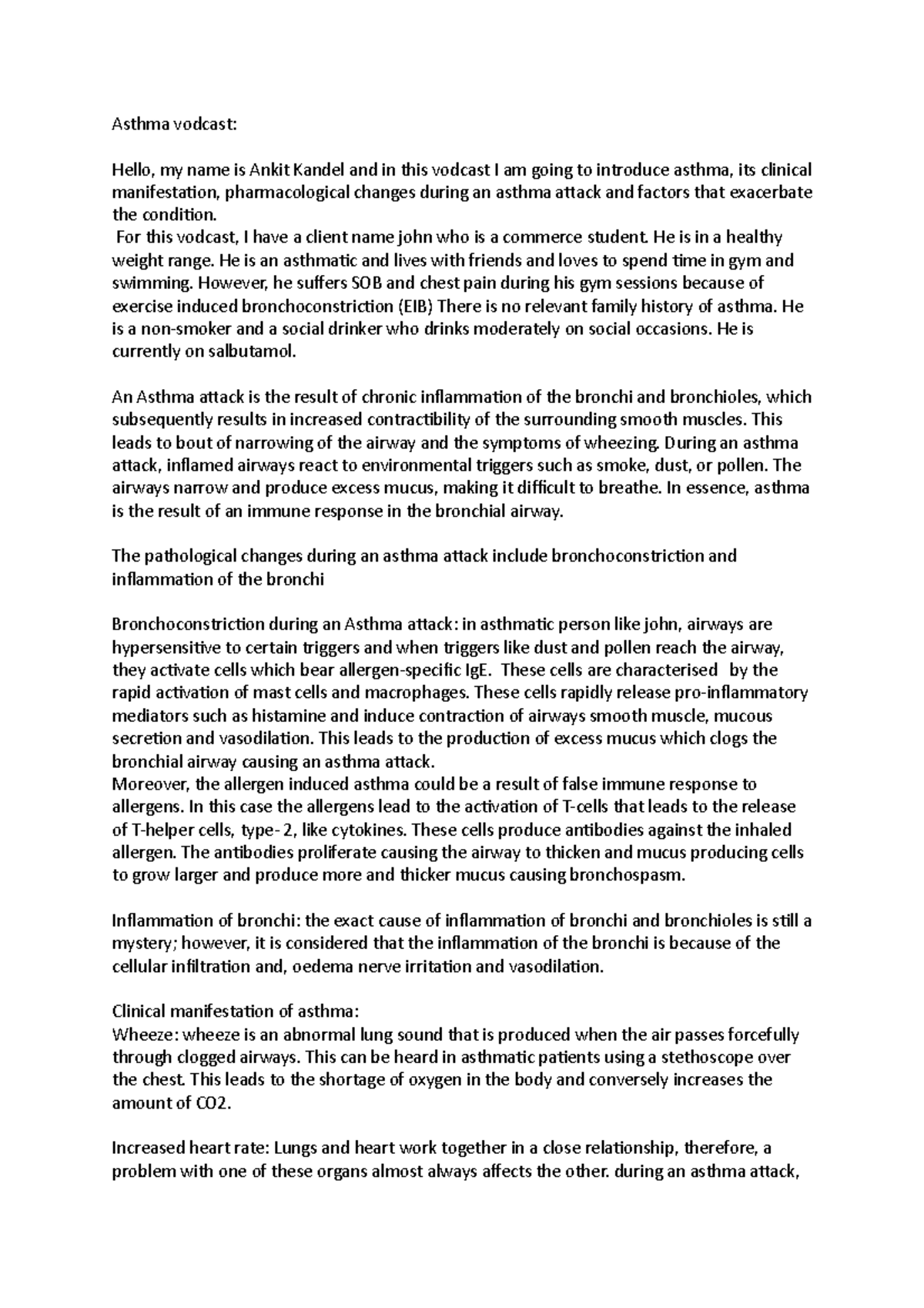 Asthma vodcast- Transcript of a Vodcast - Asthma vodcast: Hello, my ...