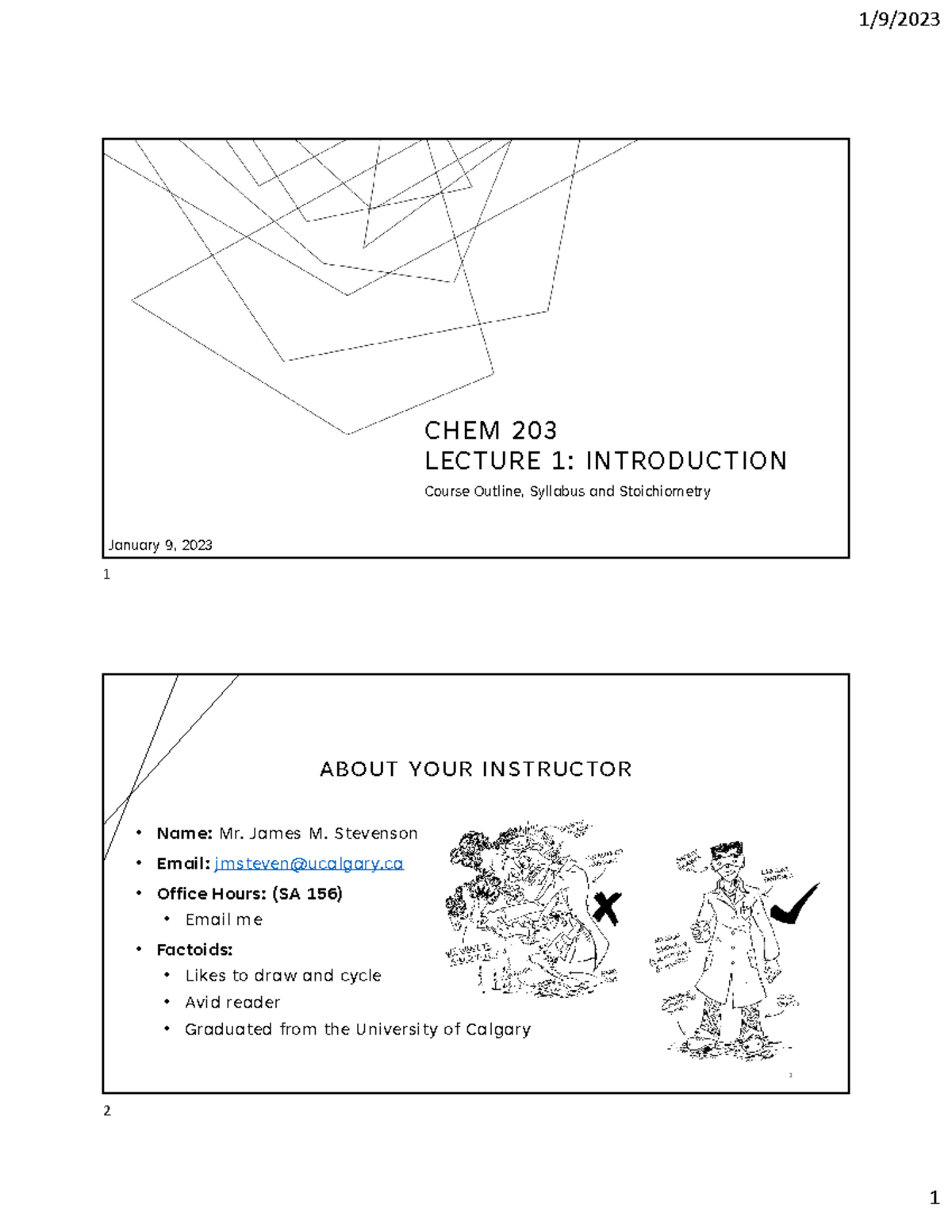 Lecture 1-Introduction 09-01-23 - CHEM 203 LECTURE 1: INTRODUCTION Course Outline, Syllabus and ...
