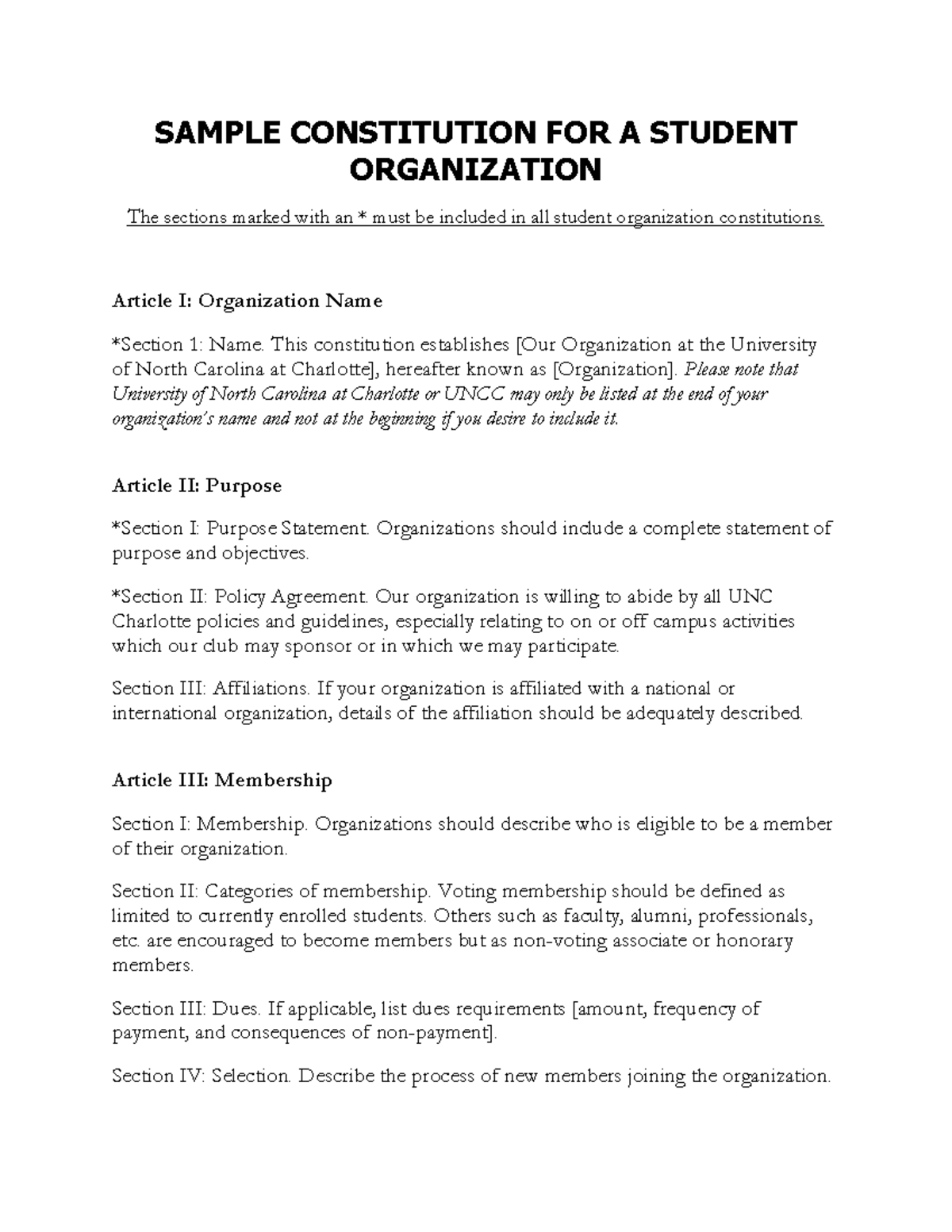 Sample Constitution For Student Organization - SAMPLE CONSTITUTION FOR ...