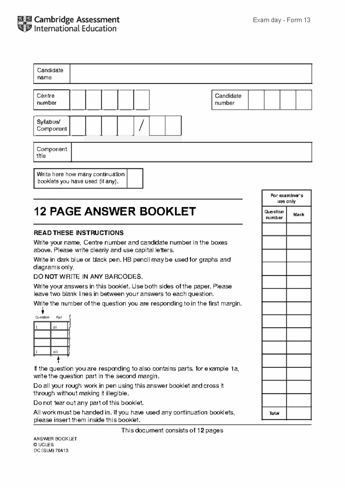 答题纸 - answer sheet - I Candidate name I Centre number I I I I I I I ...