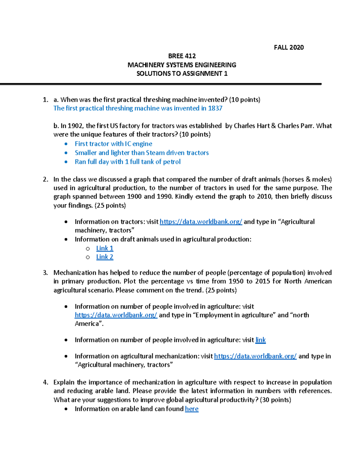 Solution (Assignment 1 -BREE 412) - FALL 2020 BREE 412 MACHINERY SYSTEMS ENGINEERING SOLUTIONS ...