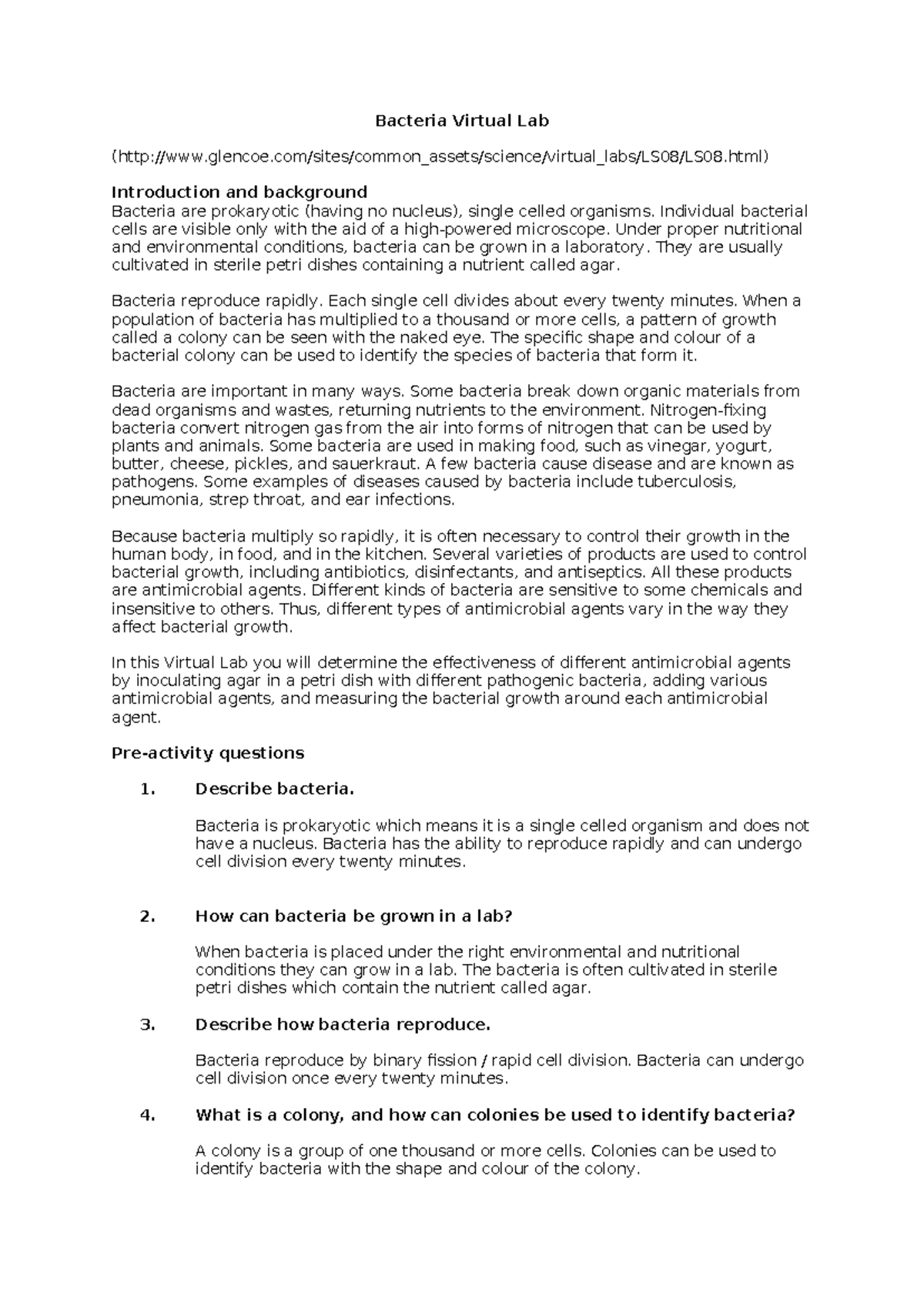 Virtual Bacteria lab - Summary Biology - Bacteria Virtual Lab - Studocu