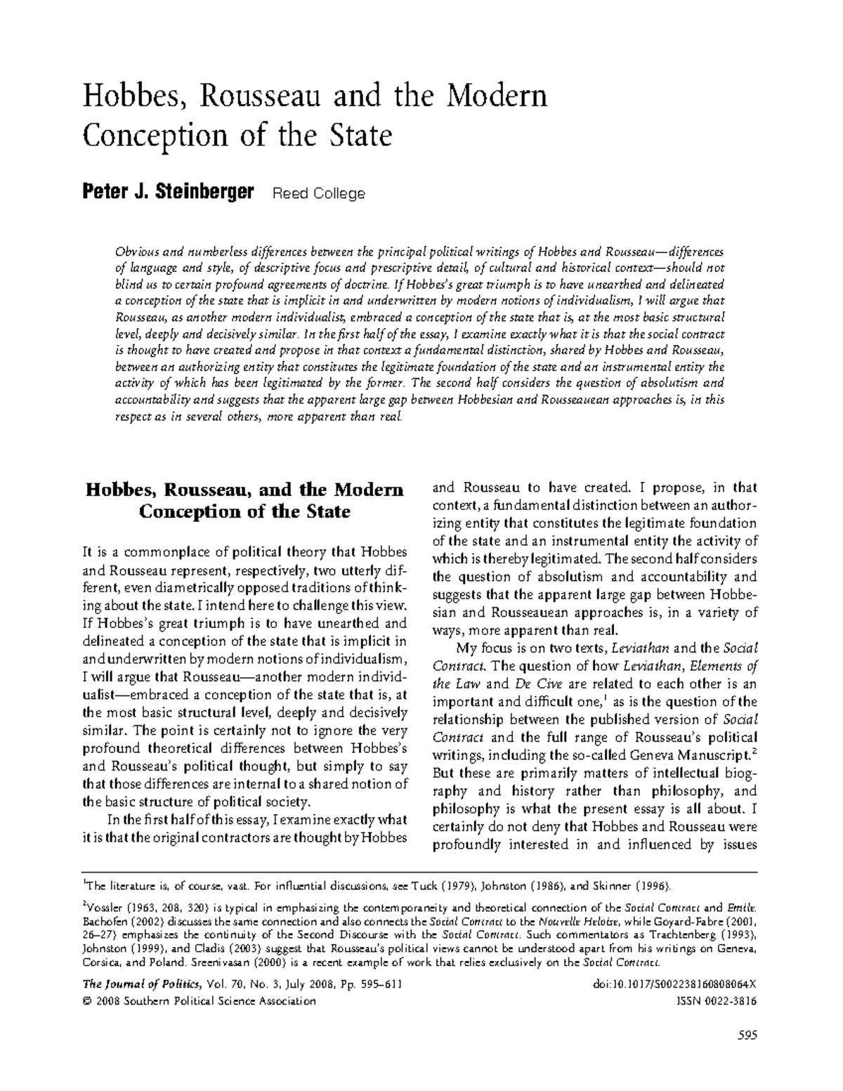 Hobbes Rousseau - notes for students knowledge - Hobbes, Rousseau and ...