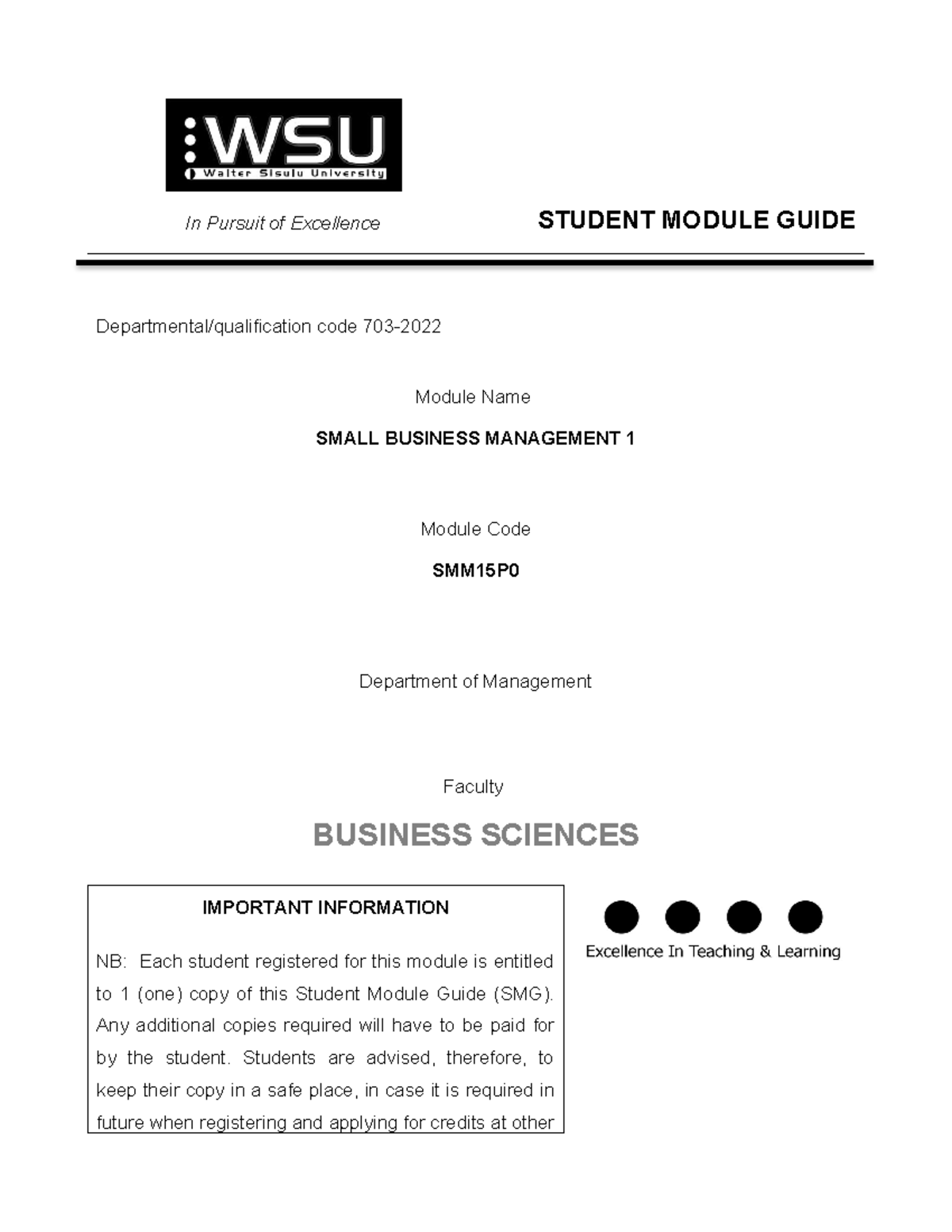 SMG for Small Business Management 1 (2024) - In Pursuit of Excellence ...