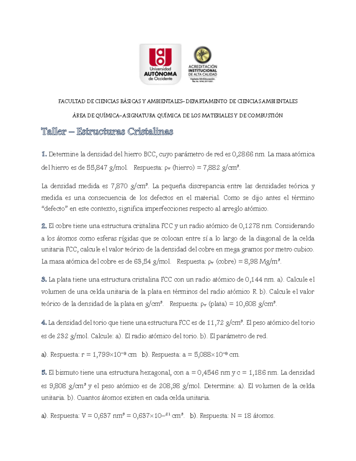 Scribd - Estructuras cristalinas - FACULTAD DE CIENCIAS B¡SICAS Y AMBIENTALES DEPARTAMENTO DE ...