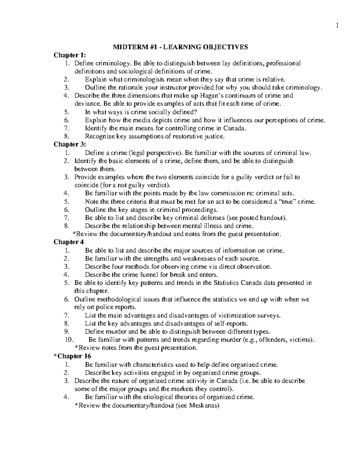 Midterm 1 - learning objectives - 1 MIDTERM #1 - LEARNING OBJECTIVES ...