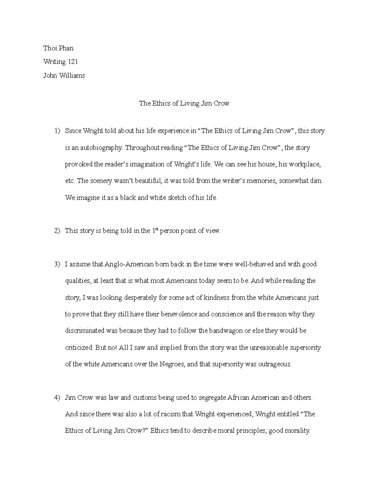 The Ethics of Living Jim Crow - Throughout reading Ethics of Living Jim ...