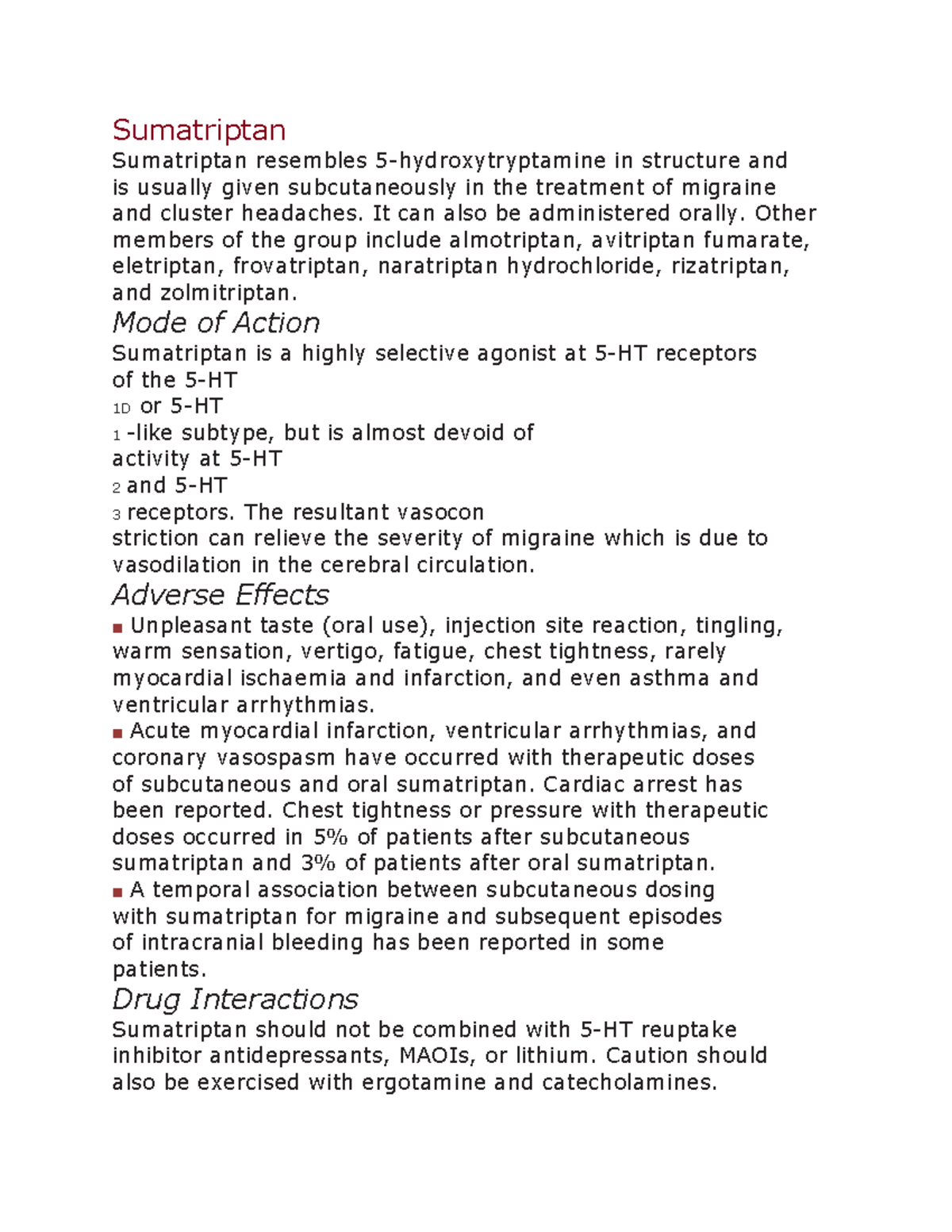Sumatriptan - Sumatriptan Sumatriptan resembles 5-hydroxytryptamine in ...