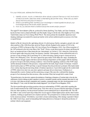 HIS 262 Discussion 1 - HIS 262 Discussion 1 First, introduce yourself ...