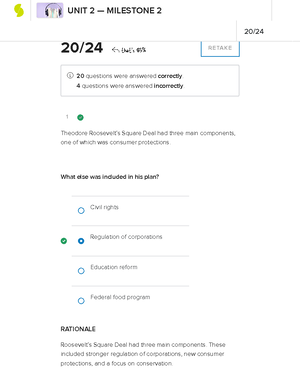 US History II unit 1 milestone 1 - 19/24 that's 79% RETAKE 19 questions ...